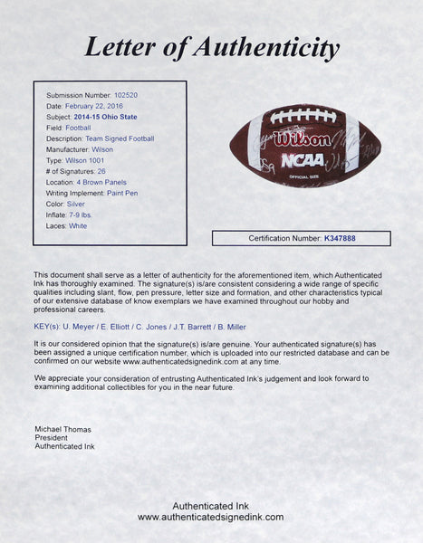Ohio State Buckeyes 2014-15 National Champs Team Signed Football Jones ...
