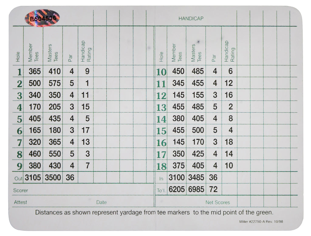 Masters Tournament Champions Autographed Augusta National Scorecard ...
